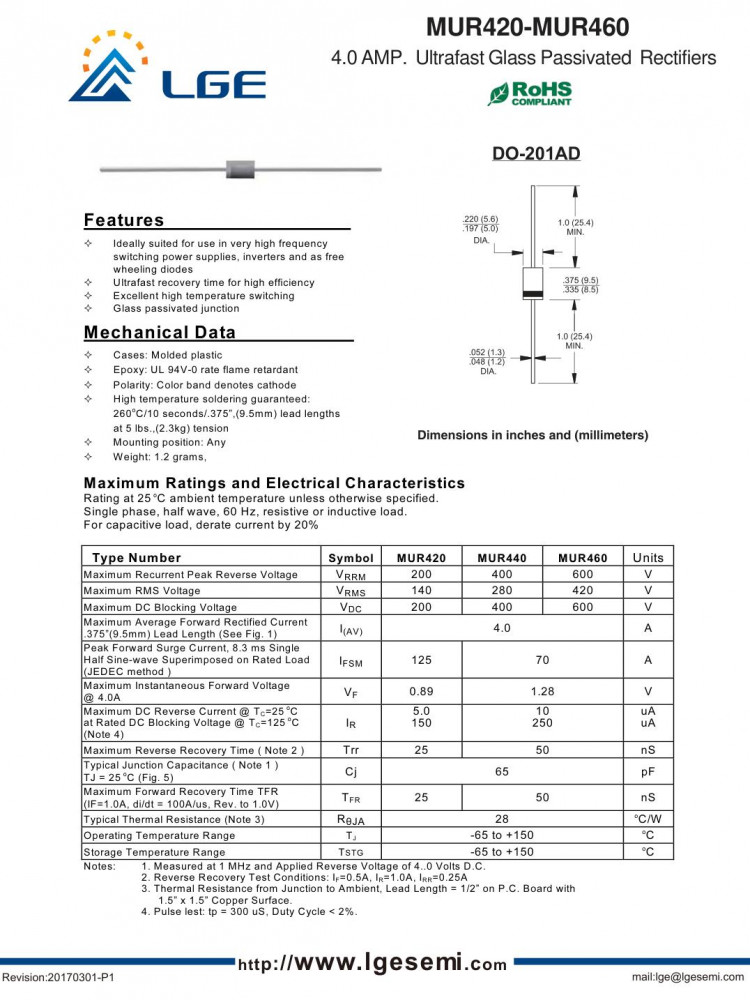 LGE MUR420 datasheet page 1