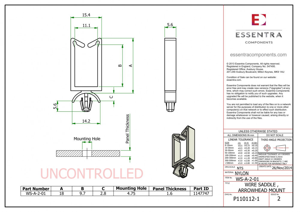 Essentra WS-A-2-01 technical drawing