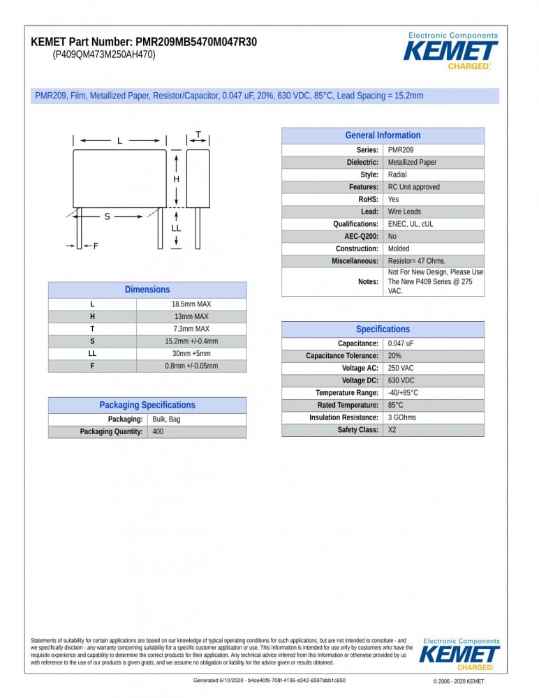 KEMET PMR209MB5470M047R30 technical document