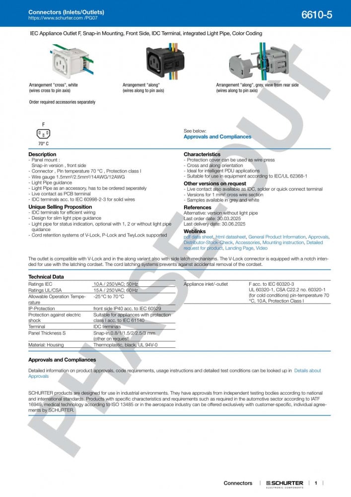 SCHURTER 6610-5 technical document page 1