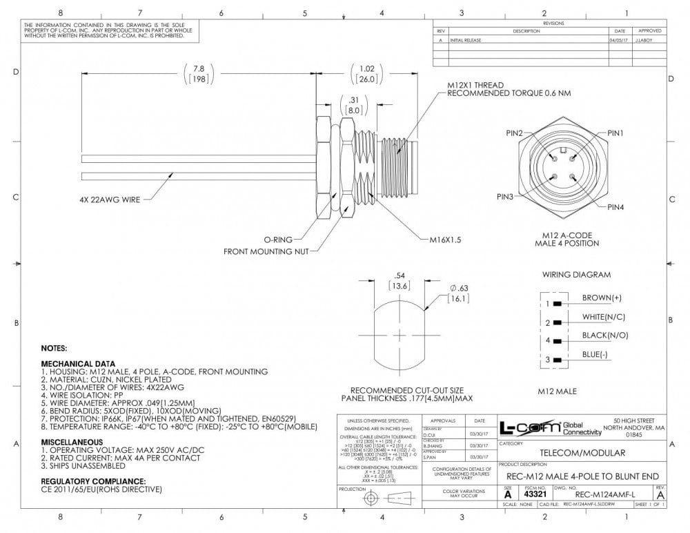 REC-M124AMF-L technical drawing