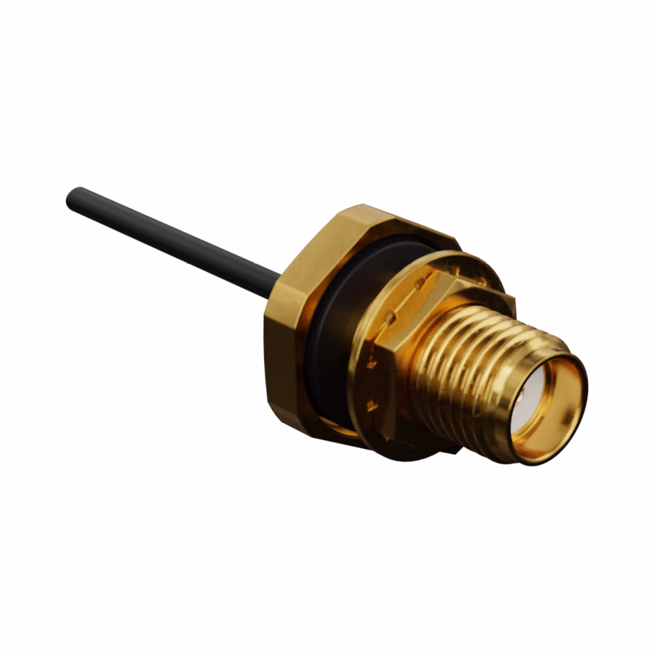 SMA Jack, Straight, Bulkhead, Temp-Flex 100671086 Cable, Nut and Lockwasher Included, Stainless Steel, Gold (Au) Plated, One Piece Per Bag, 50 Ohms for sale
