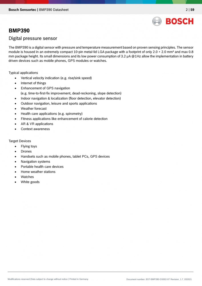 BMP390 datasheet page 2