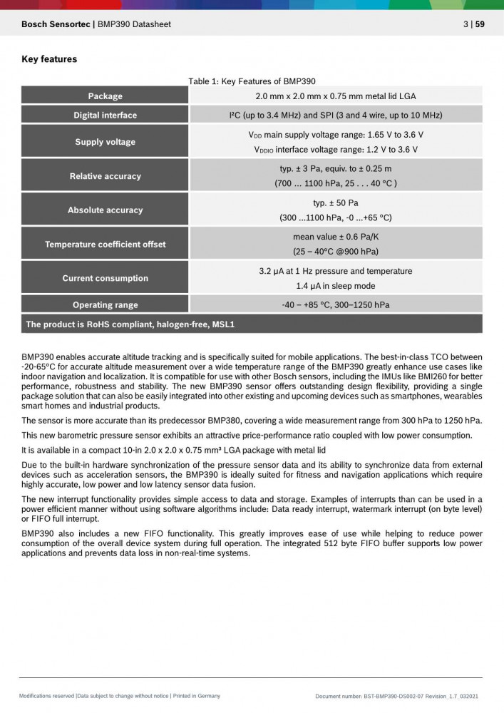 BMP390 datasheet page 3