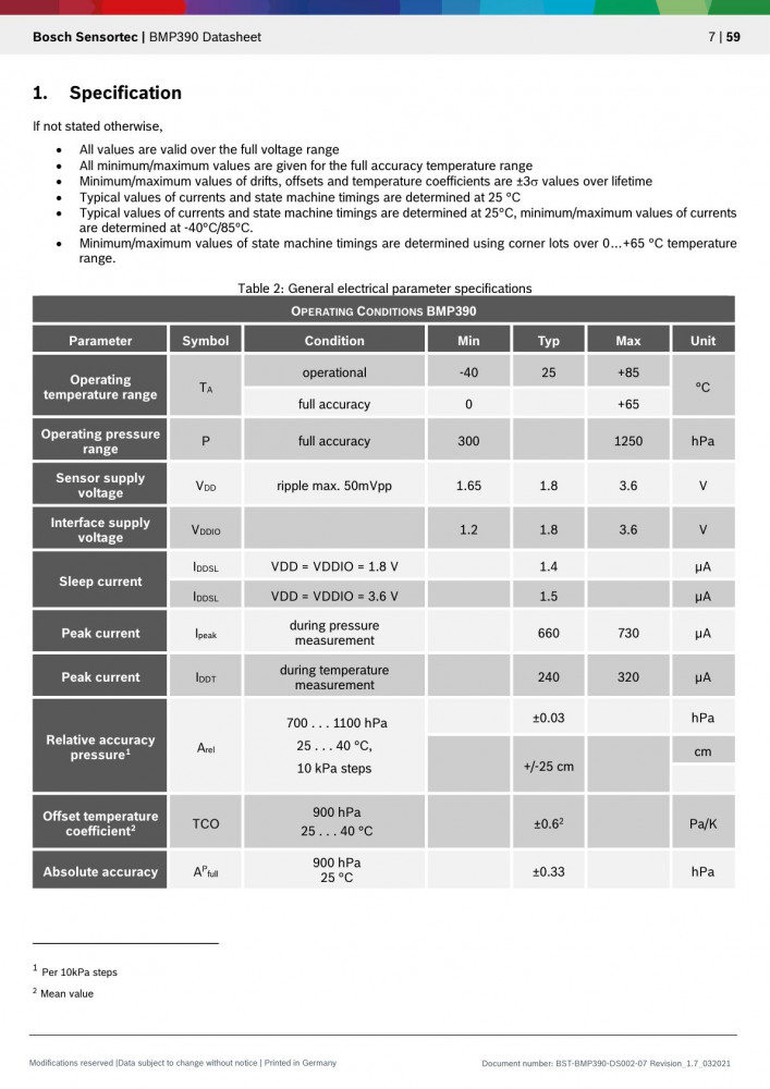 BMP390 datasheet page 7