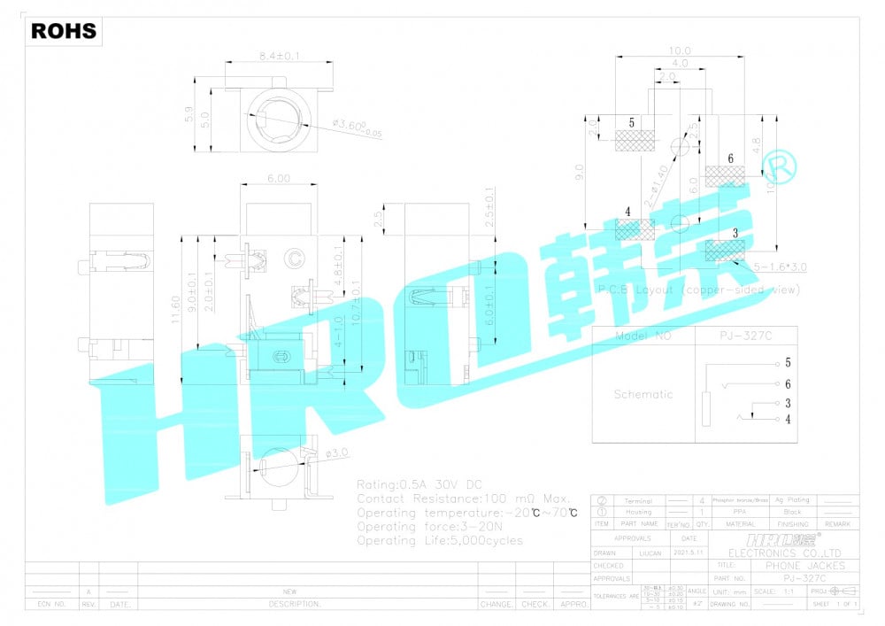 PJ-327C-4A technical drawing and specification image