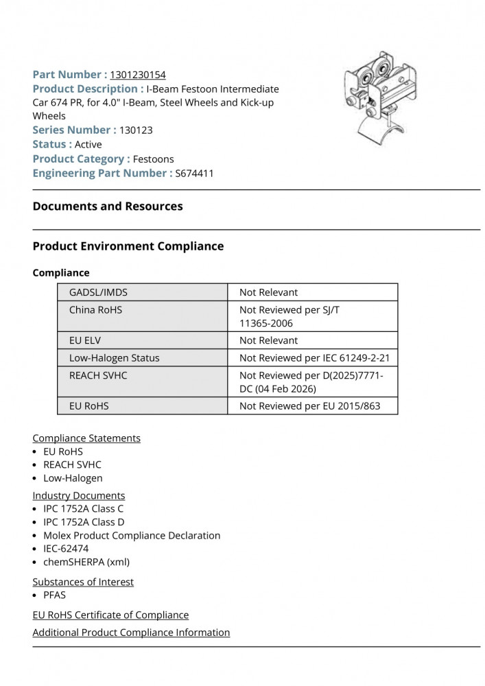 Technical document page 1 for MOLEX 1301230154