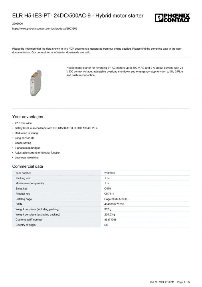 Phoenix Contact 2903906 technical document page 1