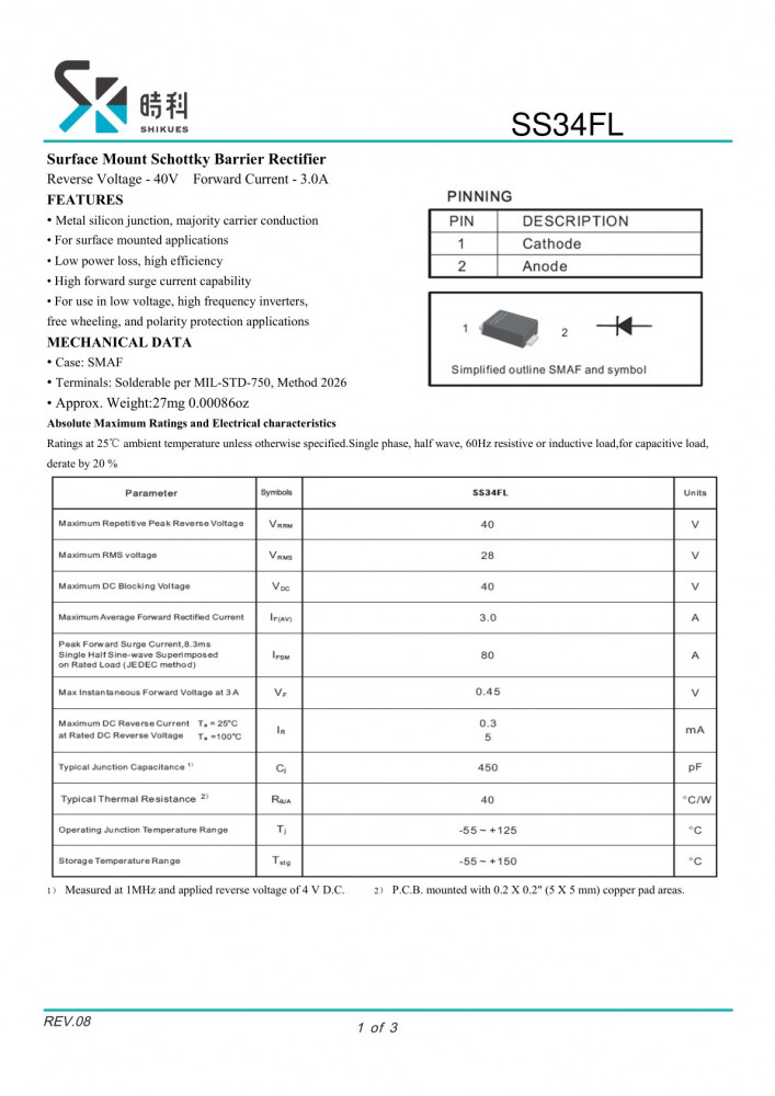 SS34FL datasheet page 1