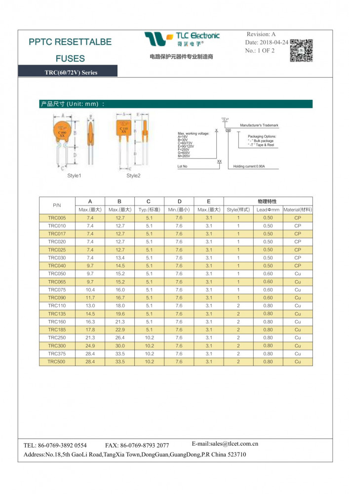 TLC Electronic TRC185 datasheet page 2
