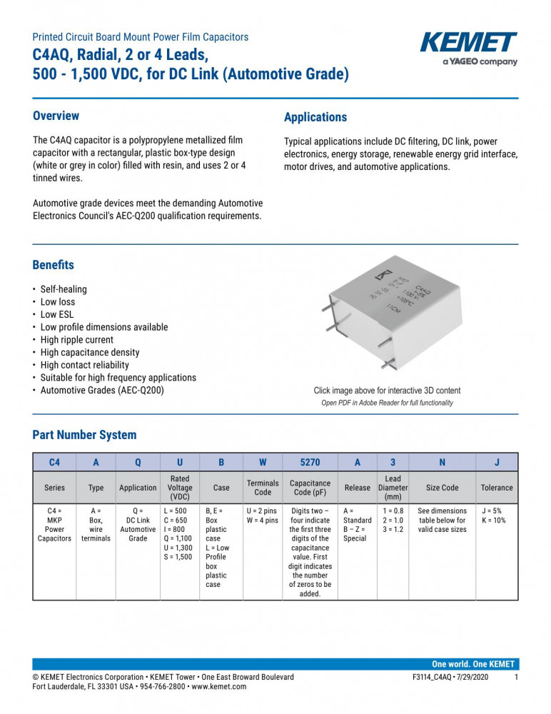 KEMET C4AQ datasheet page 1