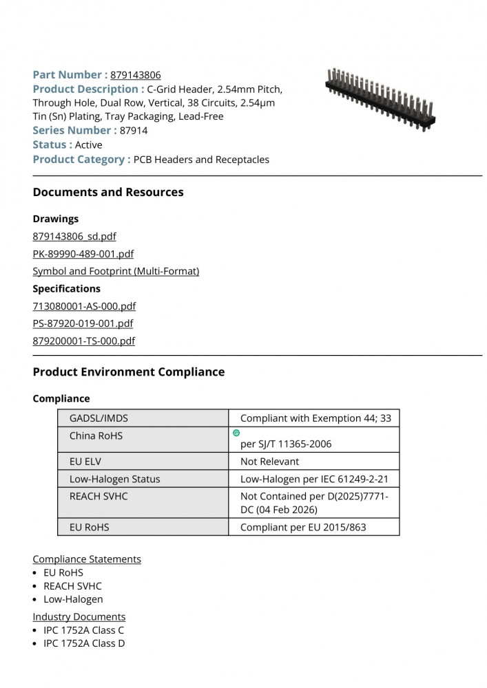 MOLEX 879143806 technical document page 1