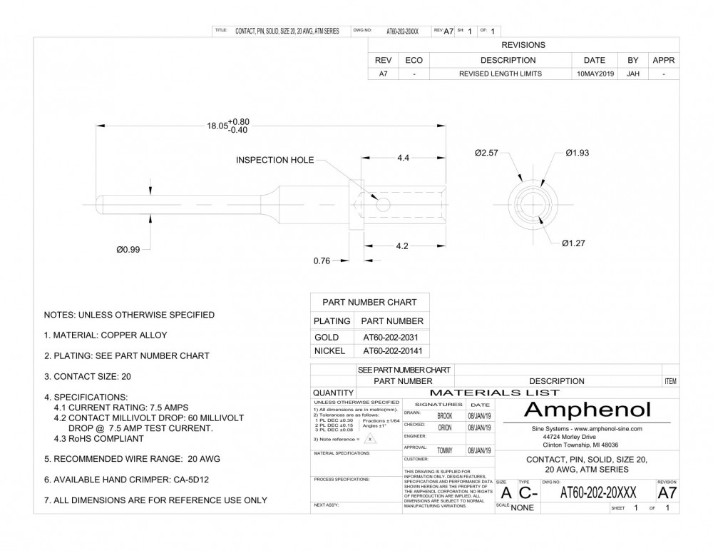 Amphenol AT60-202-20141 technical drawing