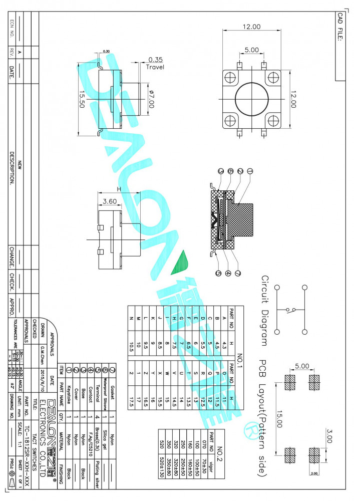 DEALON TD-1812SR-4.3H-250 technical drawing page