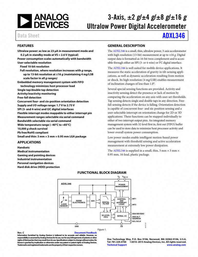 ADXL346 datasheet page 1