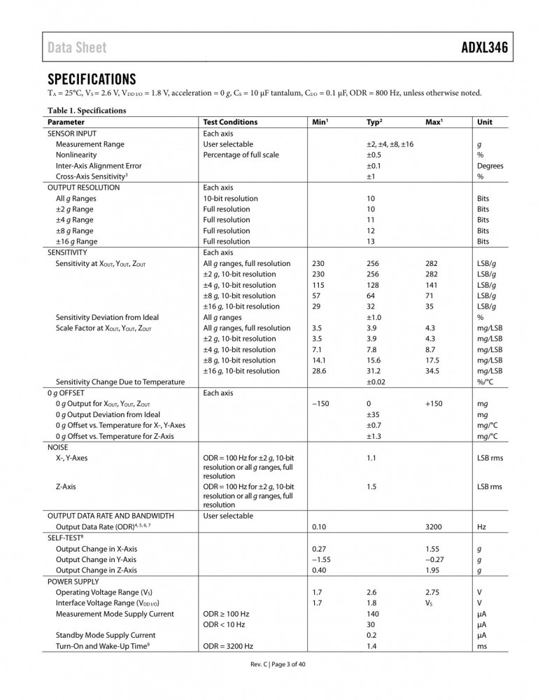 ADXL346 datasheet page 3