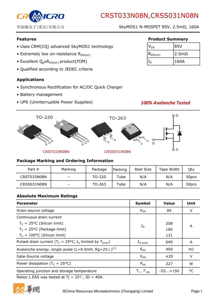 CRSS031N08N datasheet page 1
