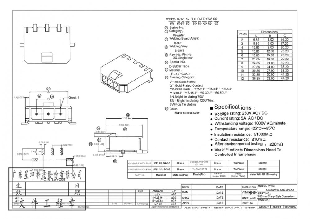 X3025WRS-03D-LPSW technical drawing page 1