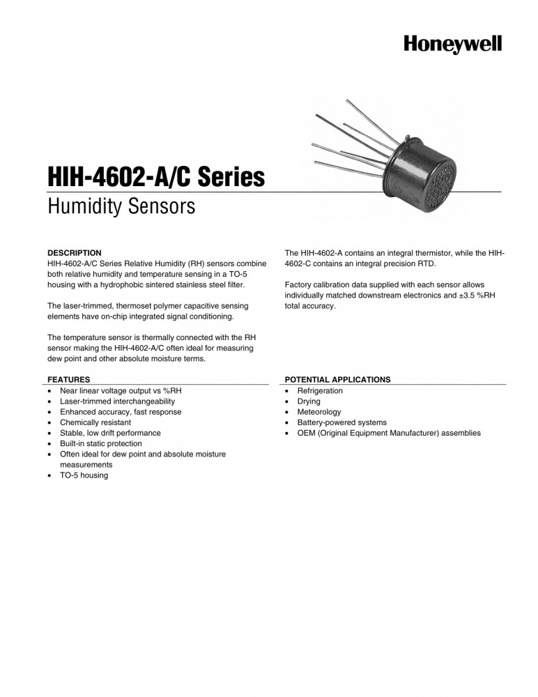 HIH-4602-A datasheet page 1