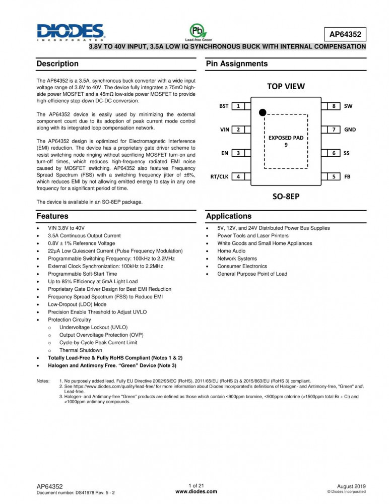 AP64352SP-13 datasheet page 1