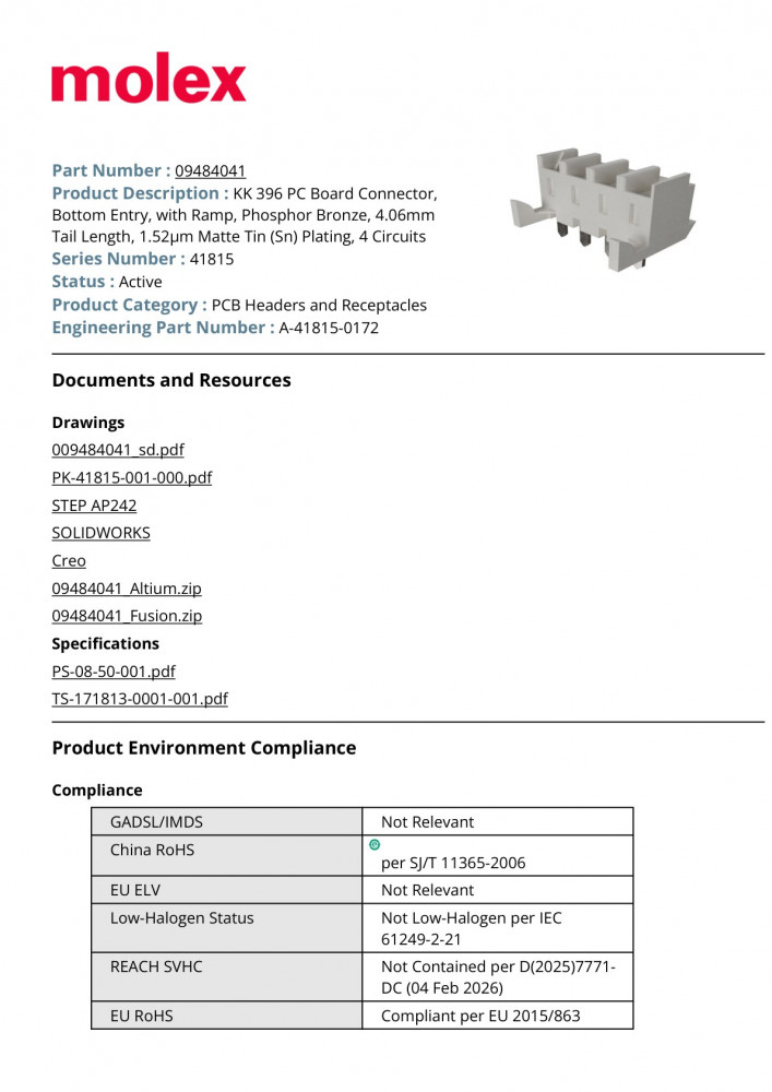 MOLEX KK 396 technical document page 1