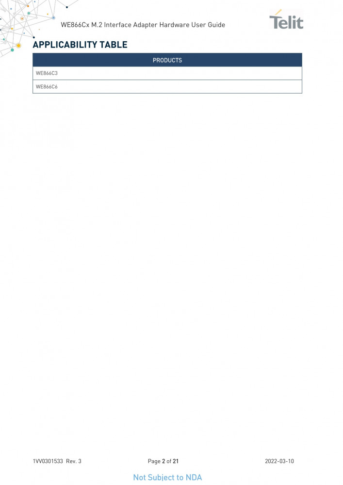 Telit WE866Cx M.2 adapter document page 2