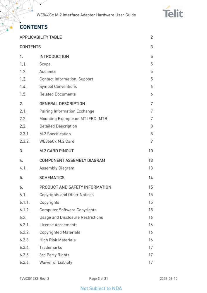 Telit WE866Cx M.2 adapter document page 3
