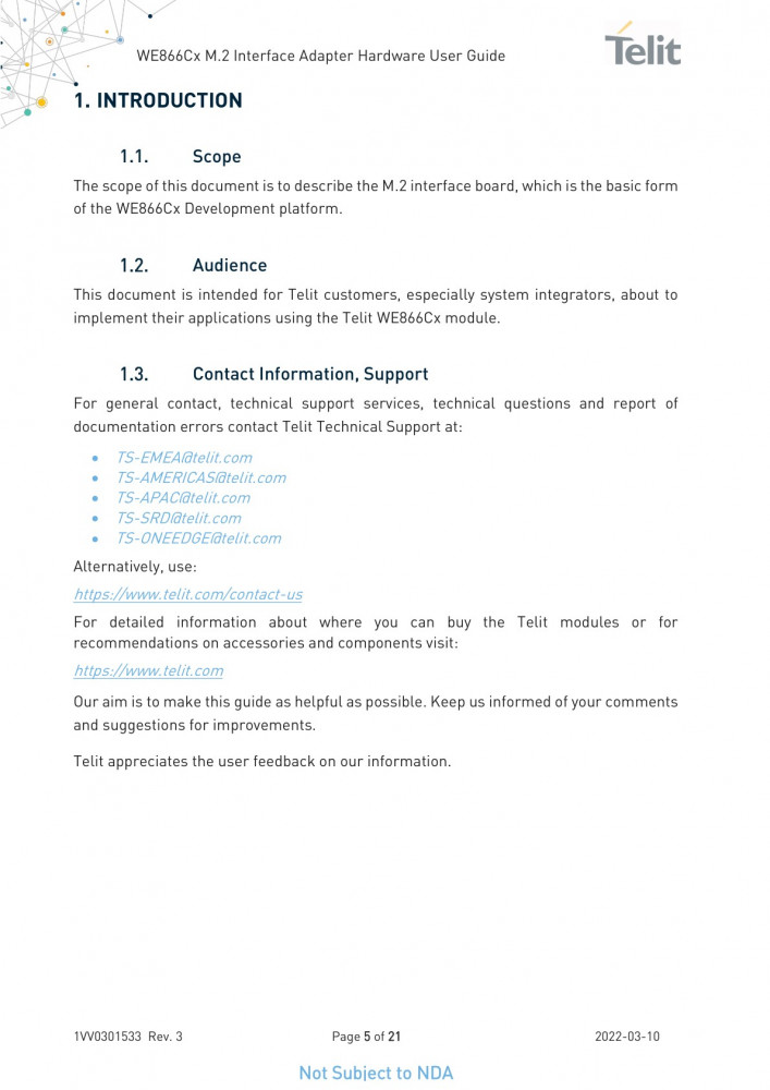 Telit WE866Cx M.2 adapter document page 5