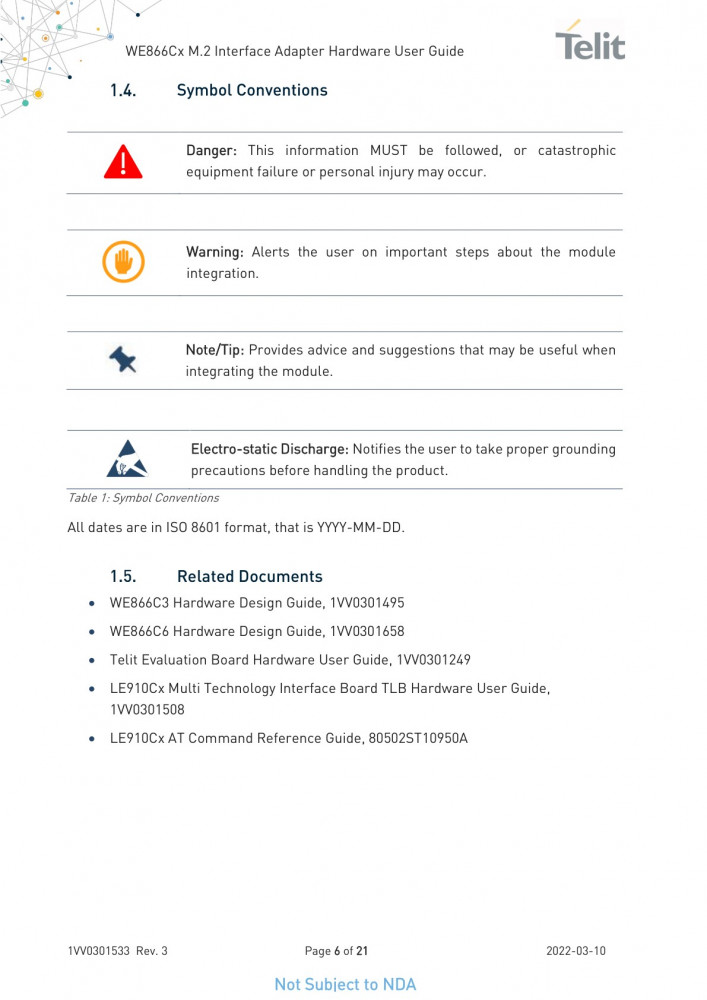 Telit WE866Cx M.2 adapter document page 6