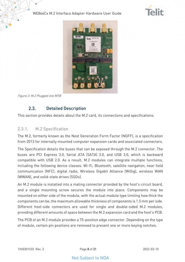 Telit WE866Cx M.2 adapter document page 8