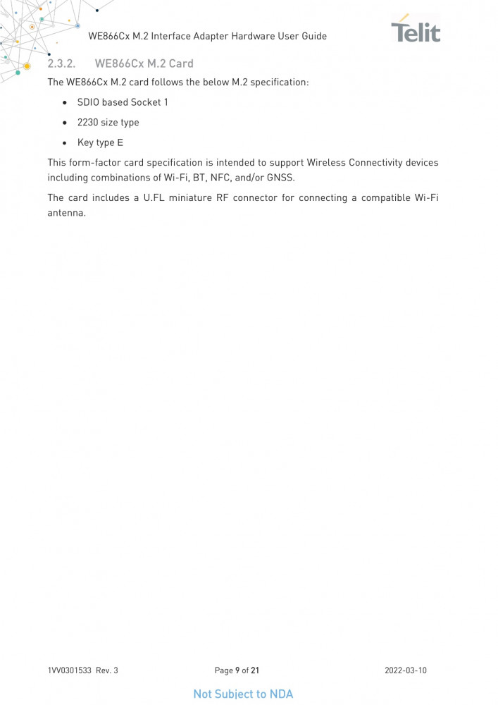 Telit WE866Cx M.2 adapter document page 9