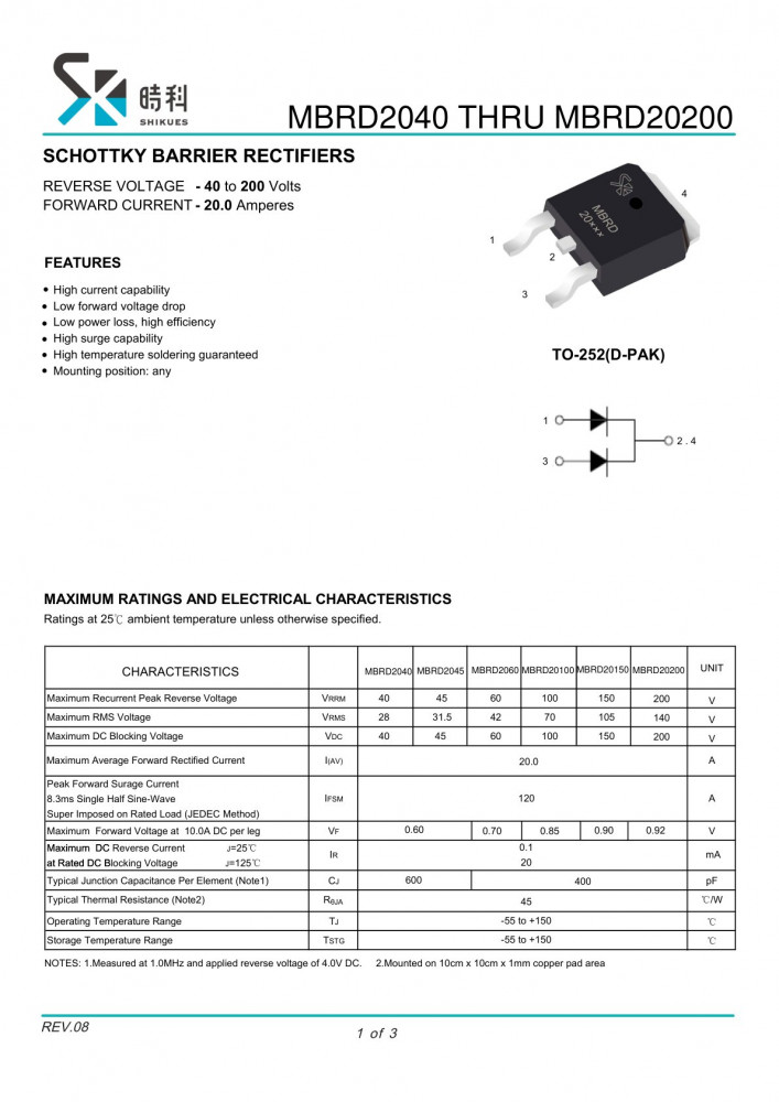 MBRD2040 datasheet page 1