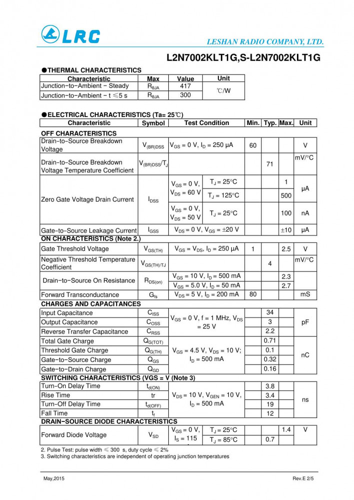 L2N7002KLT1G datasheet page 2