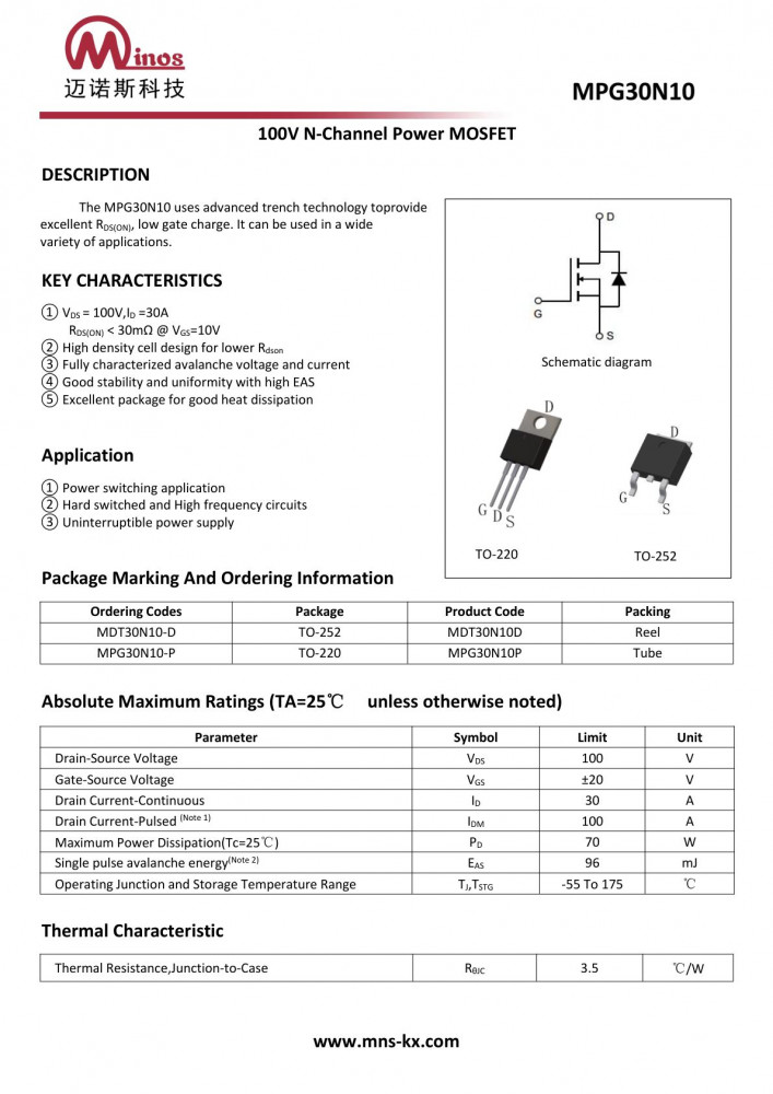 MPG30N10 datasheet page 1