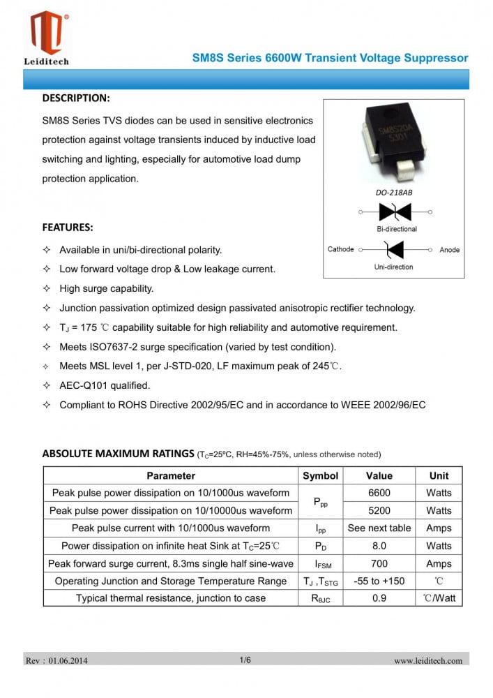 SM8S36A datasheet page 1