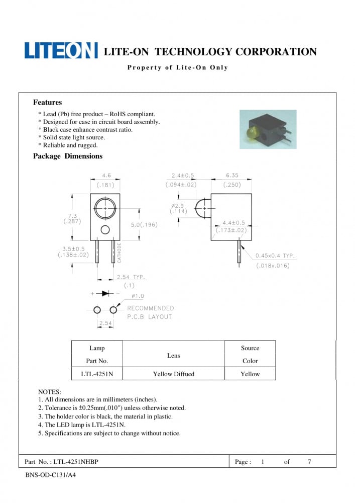 LTL-4251NHBP datasheet page 2
