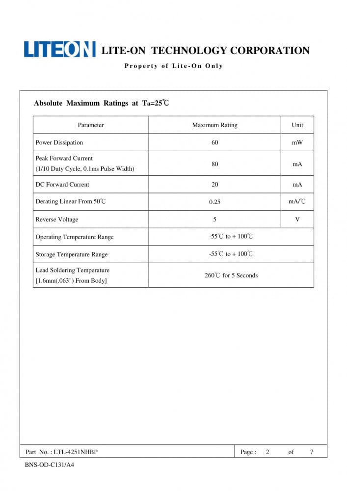 LTL-4251NHBP datasheet page 3