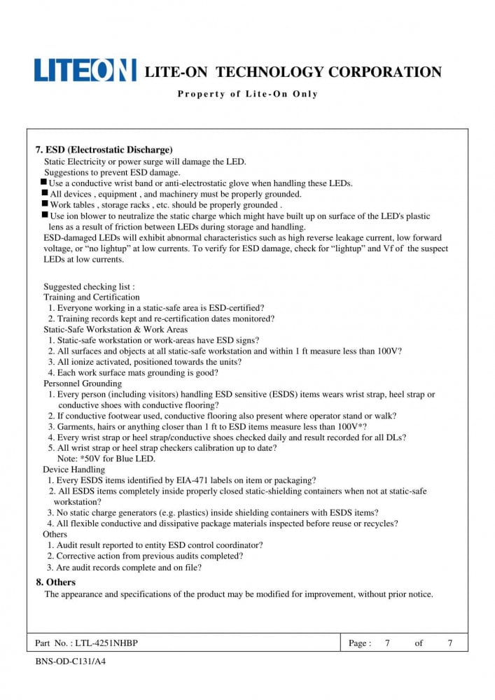 LTL-4251NHBP datasheet page 8