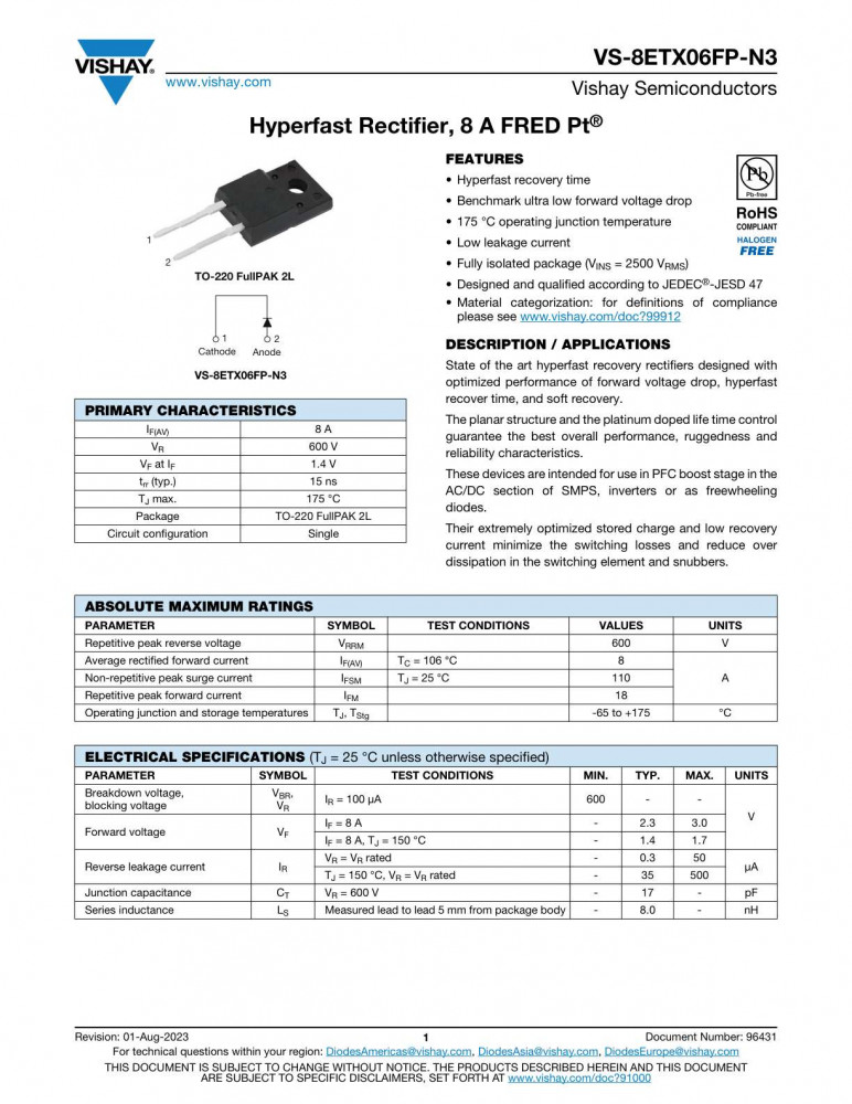 VS-8ETX06FP-N3 datasheet page 1