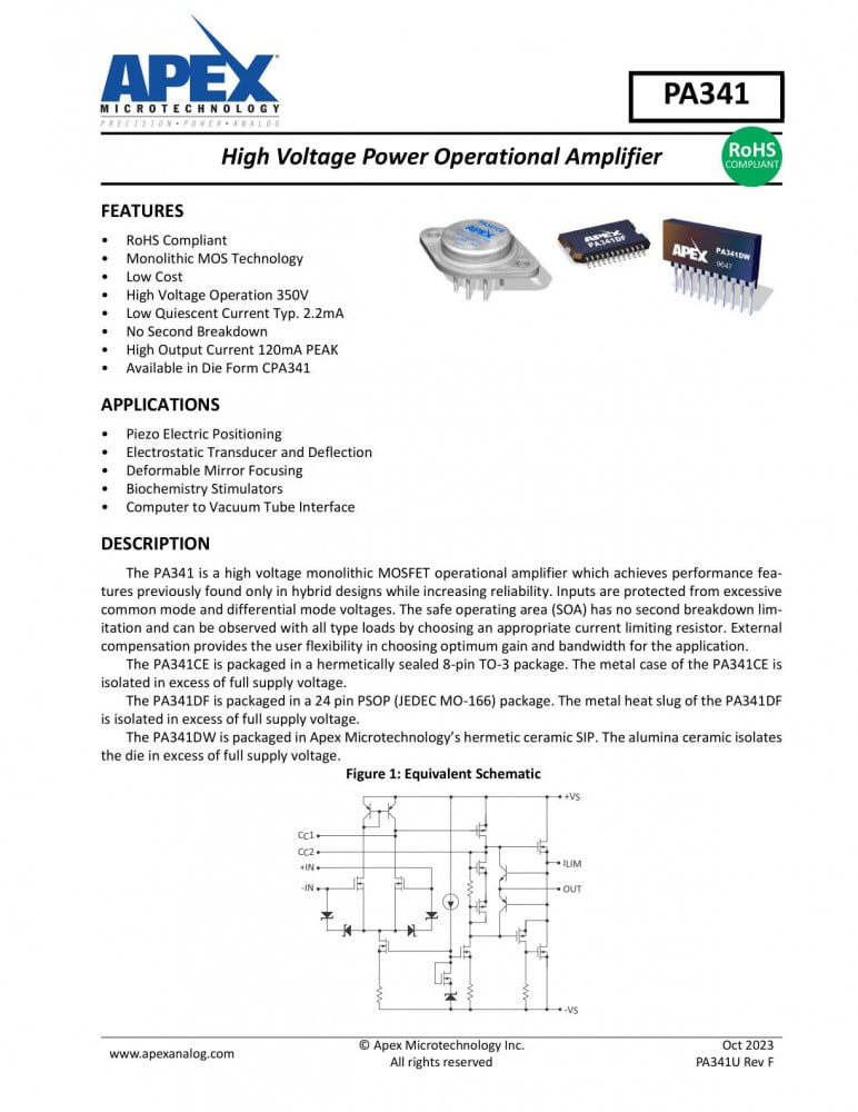 PA341CE datasheet page 1