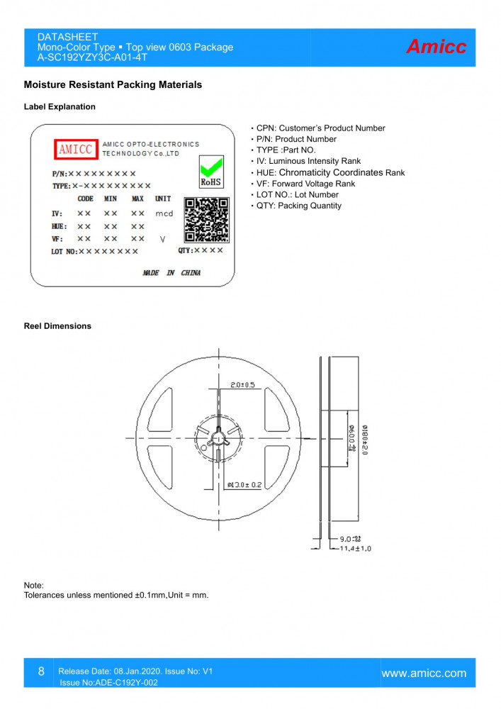 Amicc A-SC192YZY3C-A01-4T datasheet page 8