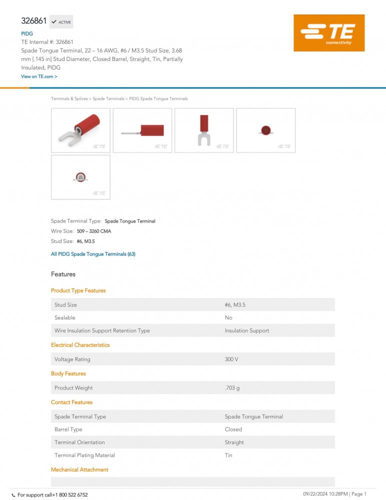 TE Connectivity 326861 document page 1
