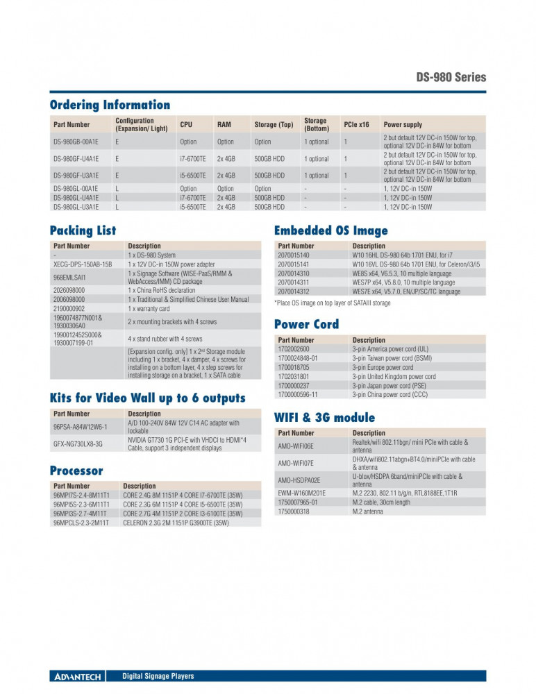 ADVANTECH DS-980GL-U4A1E datasheet page 3