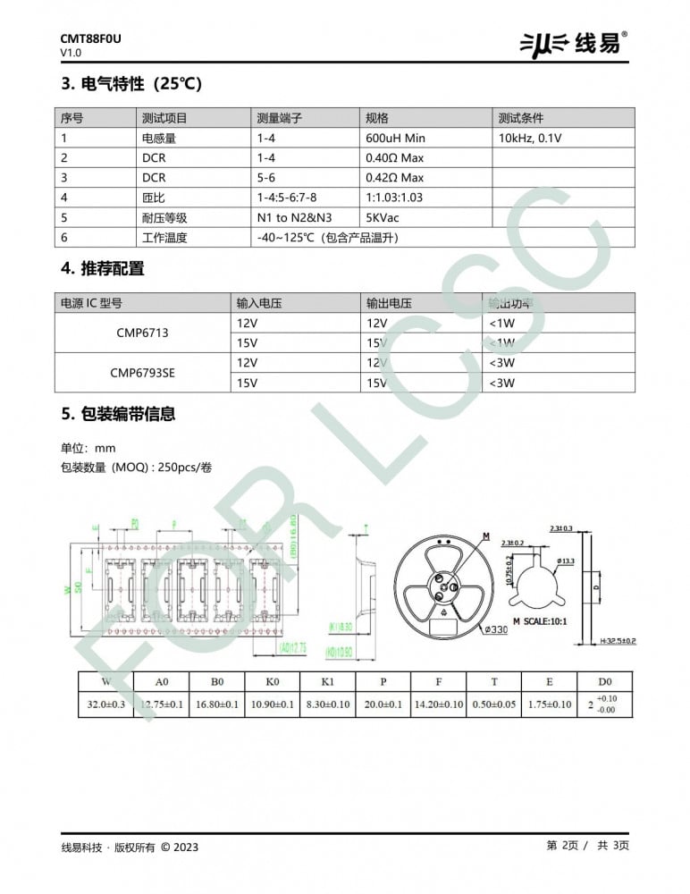 CMT88F0U electrical and package information