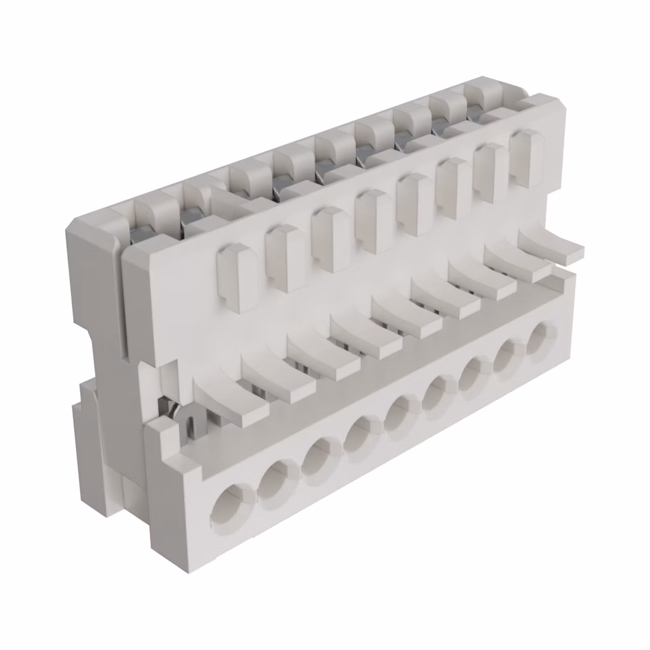 Appli-Mate RAST 2.5 IDT Housing, 2.50mm Pitch, Female, 9 Circuits, Beaded Terminal, Position Keys A & J Removed, Slotted Endwalls, Polarizing Rib Between Circuits 2 & 3 for sale