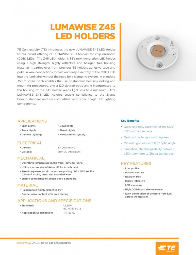 LUMAWISE Z45 LED Holder document page 1