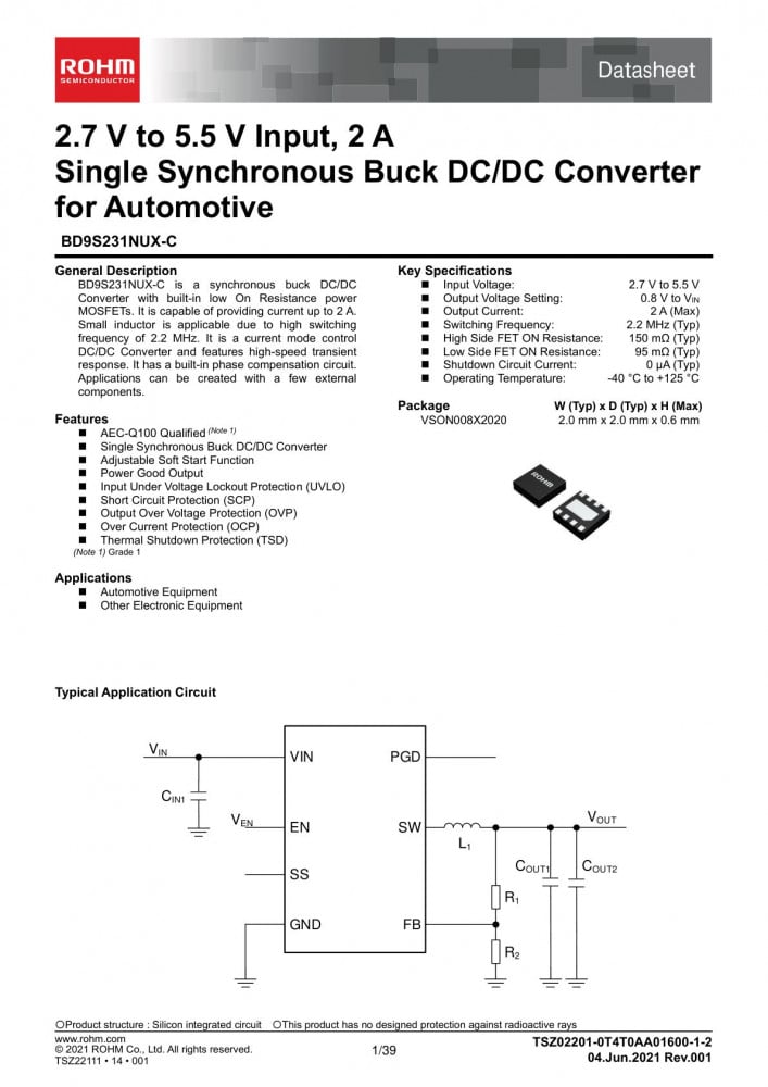 BD9S231NUX-CE2 datasheet page 1