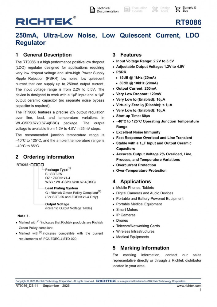 RT9086 datasheet page 1