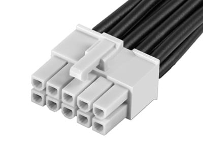 Mini-Fit Jr. Male-to-Pigtail Off-the-Shelf (OTS) Cable Assembly, Dual Row, 600.00mm Length, Gold (Au) Plating, 2 Circuits, Black