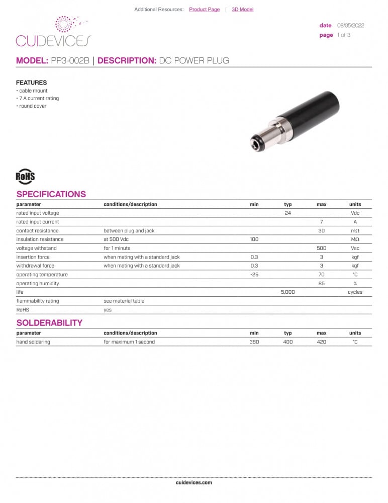 PP3-002B datasheet page 1